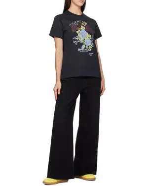 GANNI Short Sleeve Floral Print T-shirt - Phantom Black