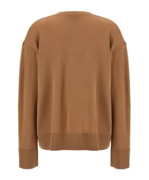 Stella McCartney Iconic Crewneck Long-sleeved Jumper With Gold Metal Detail - Brown