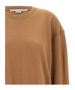 Stella McCartney Iconic Crewneck Long-sleeved Jumper With Gold Metal Detail - Brown