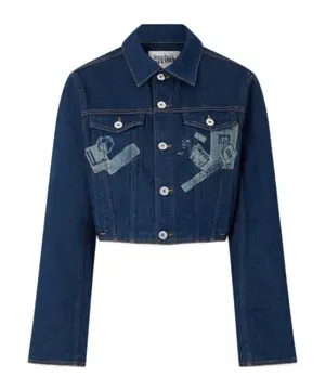 JEAN PAUL GAULTIER Cropped Printed Denim Jacket - Middenim