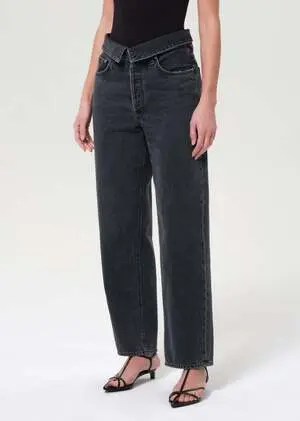 AGOLDE Wide-leg Jeans With Rolled Waistband - Black