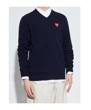 Play Comme Des Garcon Long-sleeved V-neck Sweater