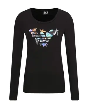 EA7 Long Sleeve T-shirt With Floral Logo - Black
