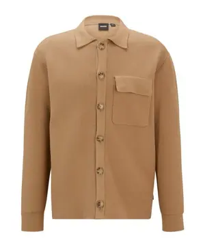 Hugo Boss C-delwino Open Beige Relaxed Fit Knitted Overshirt In Cotton - Brown
