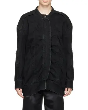 We11Done Logo Zippered Denim Jacket
