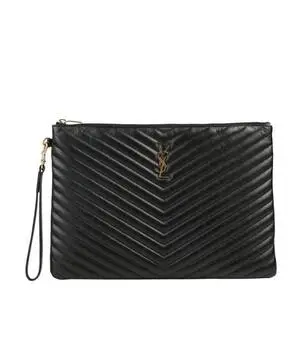 Saint Laurent Quilted Document Holder With Gold Logo Plaque