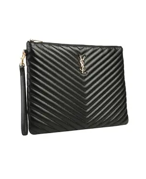 Saint Laurent Quilted Document Holder With Gold Logo Plaque