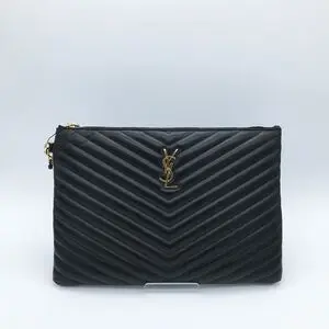 Saint Laurent Quilted Document Holder With Gold Logo Plaque