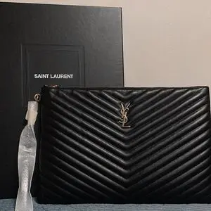 Saint Laurent Quilted Document Holder With Gold Logo Plaque