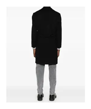 Kiton Double-breasted Long Sleeve Coat With Peak Lapels - Black
