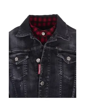 Dsquared2 Panelled Denim Jacket With Checked Lining - Black