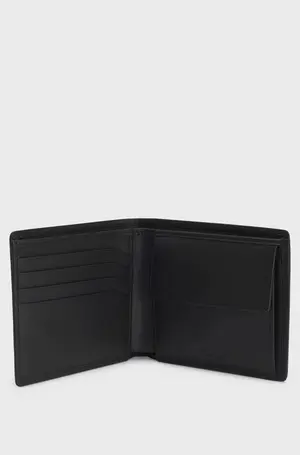 Hugo Boss Leather Wallet With Red Stacked Logo And Coin Pocket
