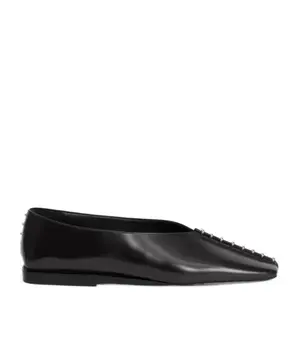 JIL SANDER Studded Pointed Toe Flats - Black