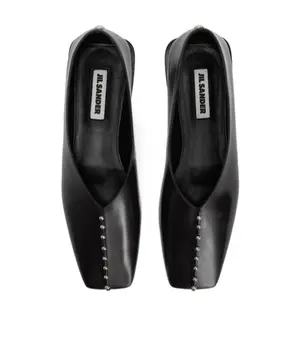 JIL SANDER Studded Pointed Toe Flats - Black