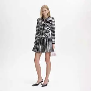 SELF-PORTRAIT Checked Mini Jacket Dress With Braided Trim And Brooches