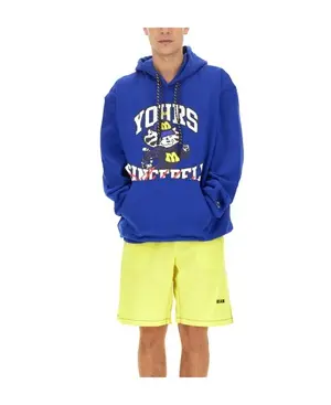 MSGM Graphic Print Drawstring Hoodie - Blue