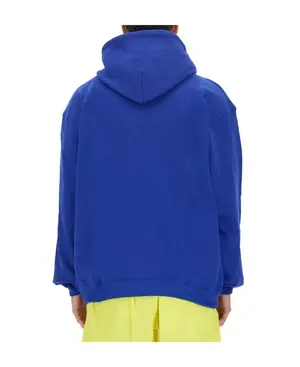 MSGM Graphic Print Drawstring Hoodie - Blue