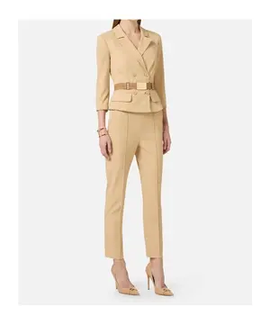 Elisabetta Franchi Belted Pleated Trousers - Camel