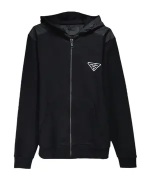 Prada Long-sleeved Hooded Casual Jacket With Logo - Black