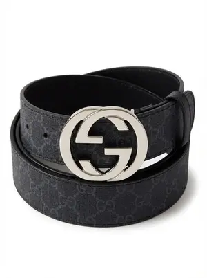 Gucci Gg Supreme Canvas Belt With Interlocking G Buckle - Black