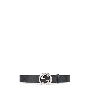 Gucci Gg Supreme Canvas Belt With Interlocking G Buckle - Black