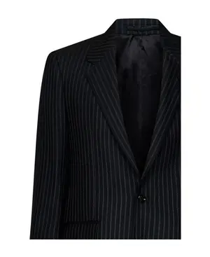 LARDINI Pinstriped Single-breasted Long-sleeved Jacket - Black