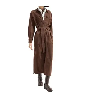 Brunello Cucinelli Belted Suede Shirt Dress - Multicolor