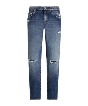 Dolce & Gabbana Distressed Straight Leg Jeans - Blue