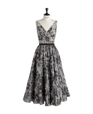 Dior Sleeveless V-neck Printed Pleated Midi Dress