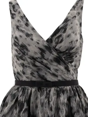 Dior Sleeveless V-neck Printed Pleated Midi Dress