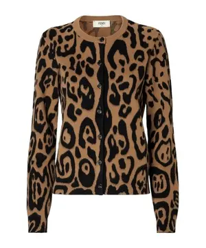 Fendi Animal Printed Crewneck Cardigan