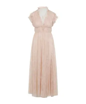 Alberta Ferretti Pleated Lace Maxi Dress - No