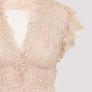 Alberta Ferretti Pleated Lace Maxi Dress - No