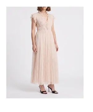 Alberta Ferretti Pleated Lace Maxi Dress - No