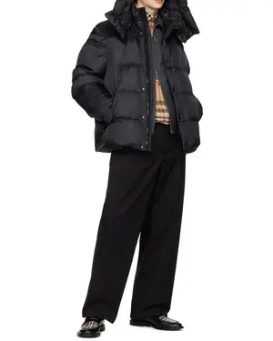 Burberry Logo Patch Hooded Puffer Jacket - Black