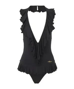 Chloé Ruffled Plunge V-neck One-piece Swimsuit - Black
