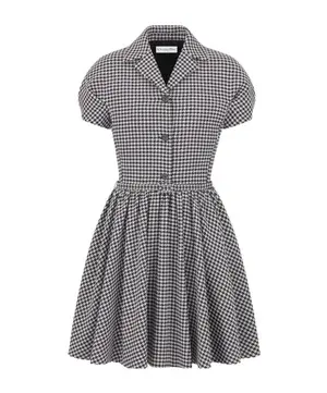 Dior Houndstooth Puff Sleeve Flared Dress - Black White