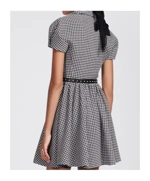 Dior Houndstooth Puff Sleeve Flared Dress