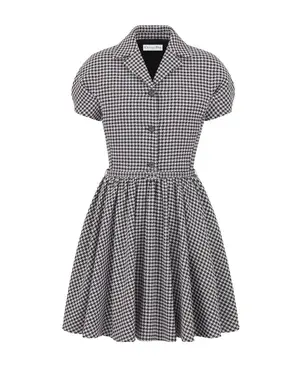 Dior Houndstooth Puff Sleeve Flared Dress