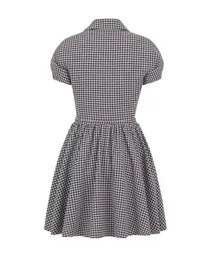 Dior Houndstooth Puff Sleeve Flared Dress