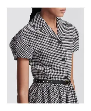Dior Houndstooth Puff Sleeve Flared Dress