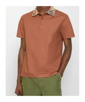 Burberry Checked Collar Short-sleeved Polo Shirt - Ginger Brown