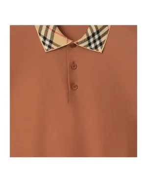 Burberry Checked Collar Short-sleeved Polo Shirt - Ginger Brown