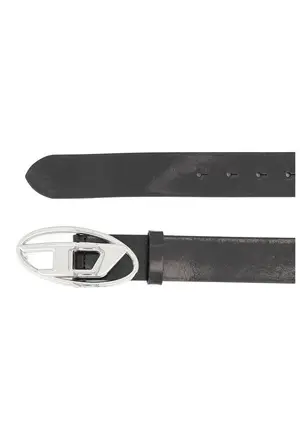 DIESEL® Logo Plaque Buckled Belt - Black