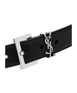 Saint Laurent Cassandre Logo Plaque Belt - Black