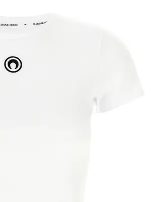 MARINE SERRE Logo Embroidered Ribbed T-shirt