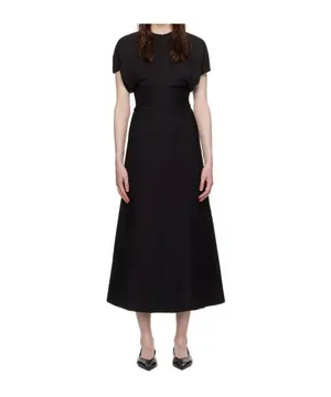 TOTEME Draped Short Sleeve Maxi Dress - Black