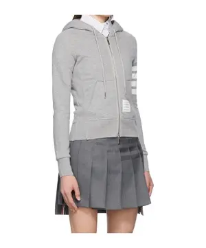 Thom Browne 4-bar Zip-up Hoodie - Light Gray