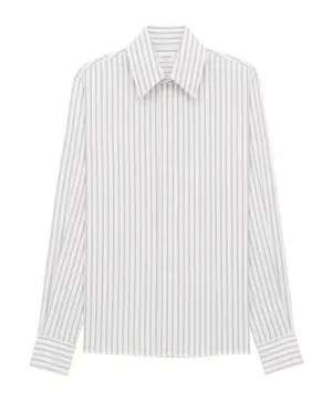 Saint Laurent Cassandre Shirt In Striped Cotton - White