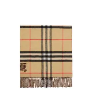 Burberry Wide Reversible Check Fringed Scarf - Sand